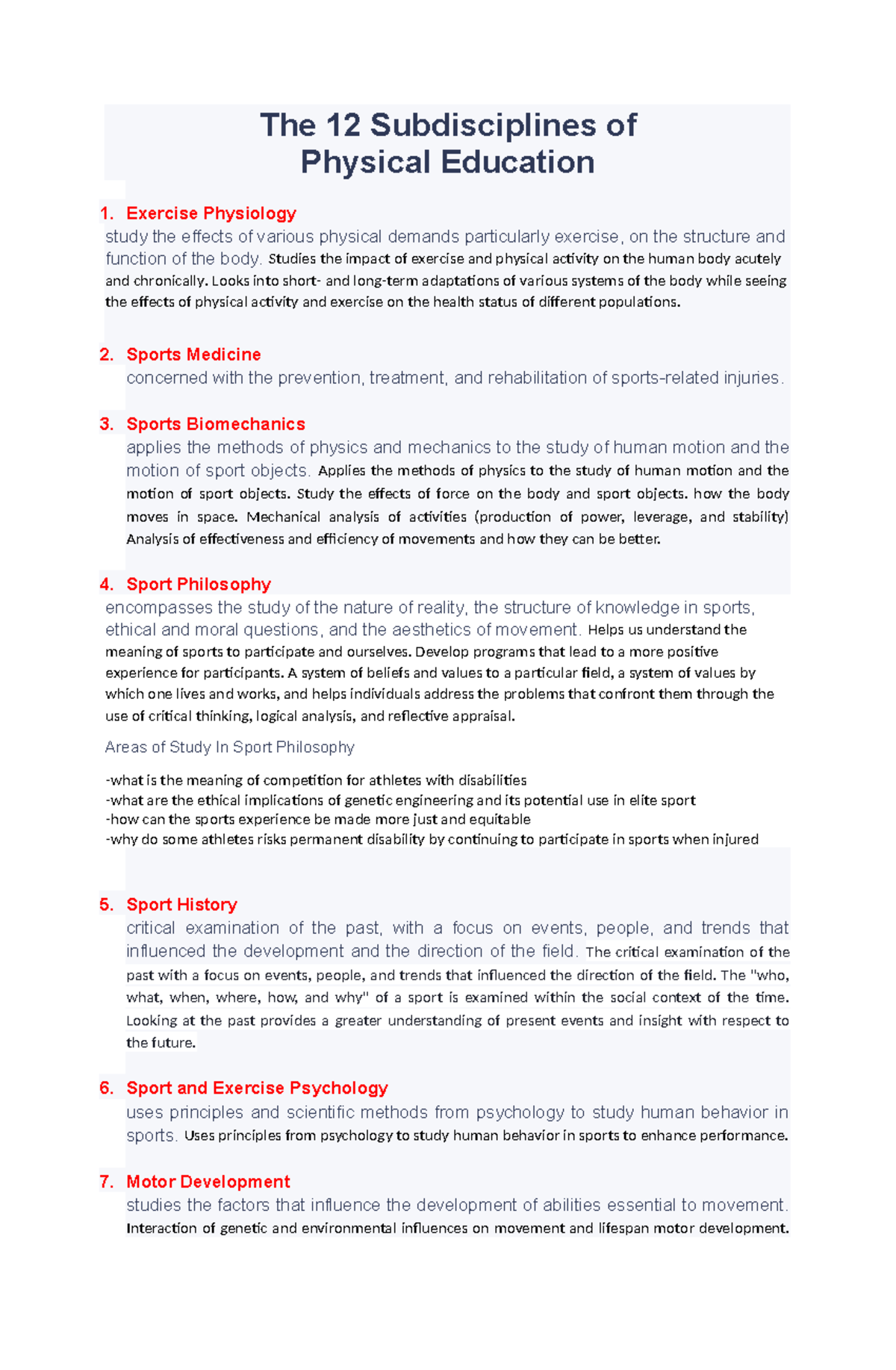 The 12 Subdisciplines of - Exercise Physiology study the effects of ...
