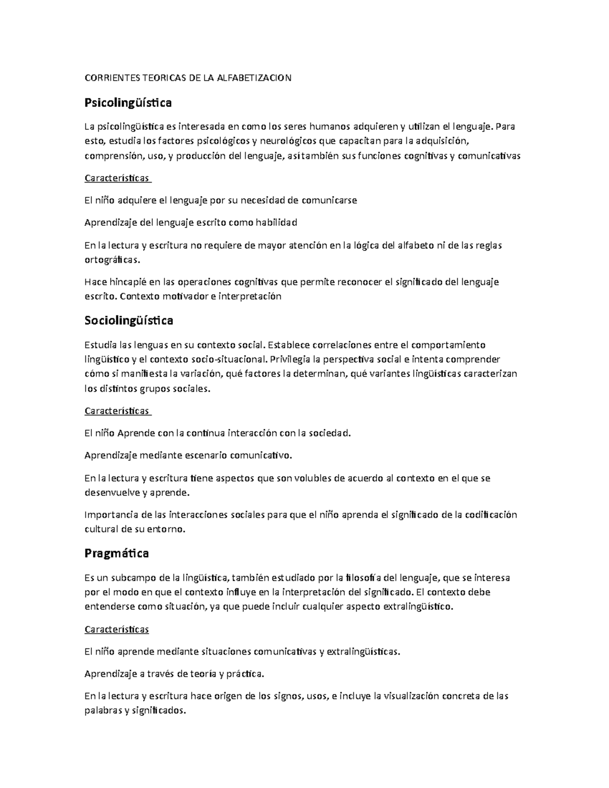 Corrientes Teoricas DE LA Alfabetizacion - CORRIENTES TEORICAS DE LA ...
