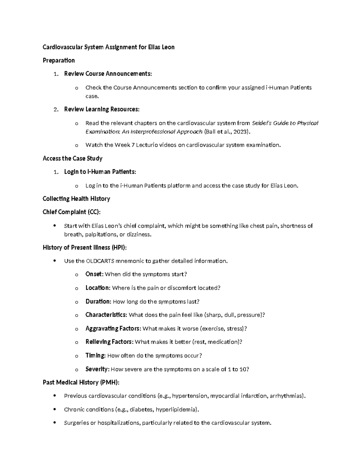 Cardiovascular System Assignment for Elias Leon - Cardiovascular System ...