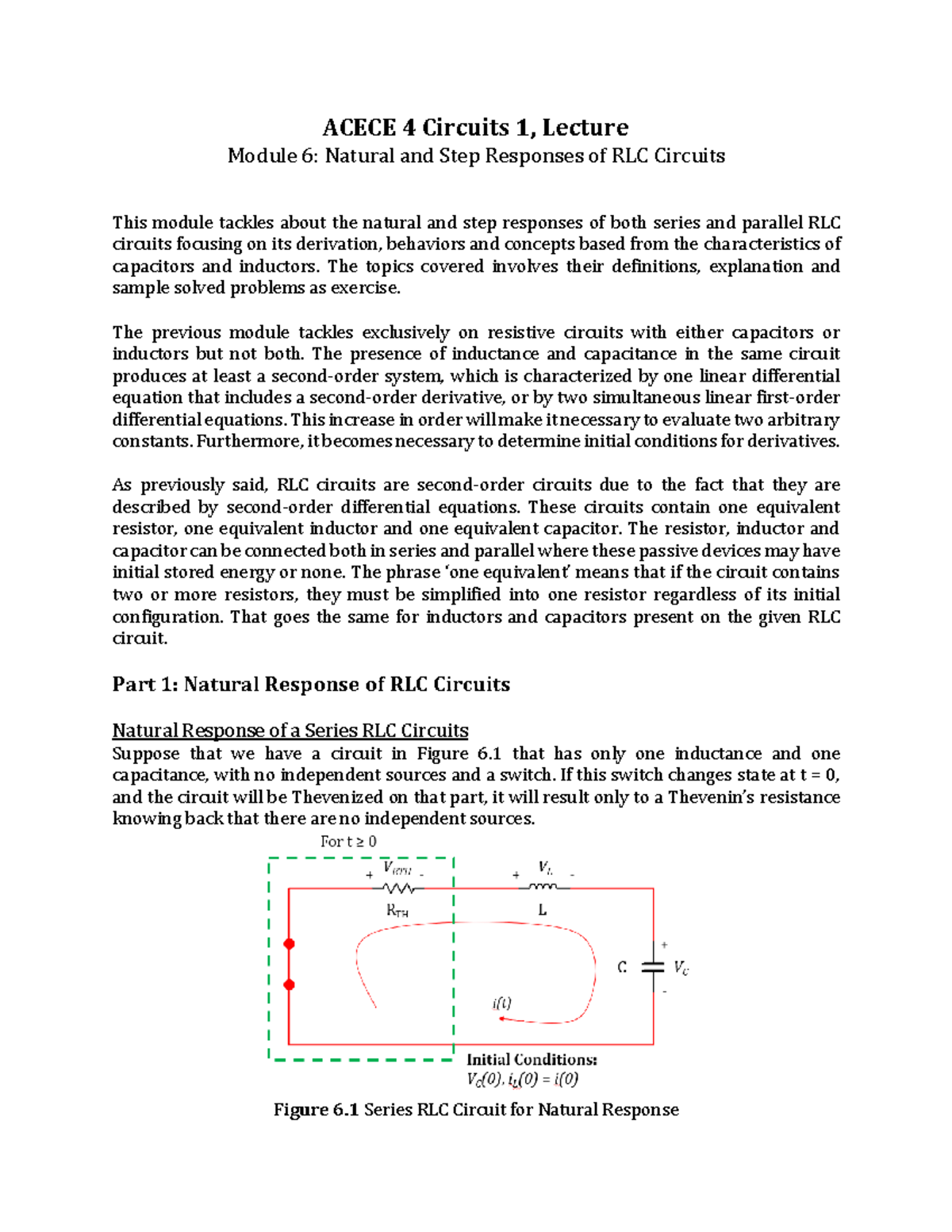 Module 6 - Natural and Step Responses of RLC Circuits - ACECE 4 ...