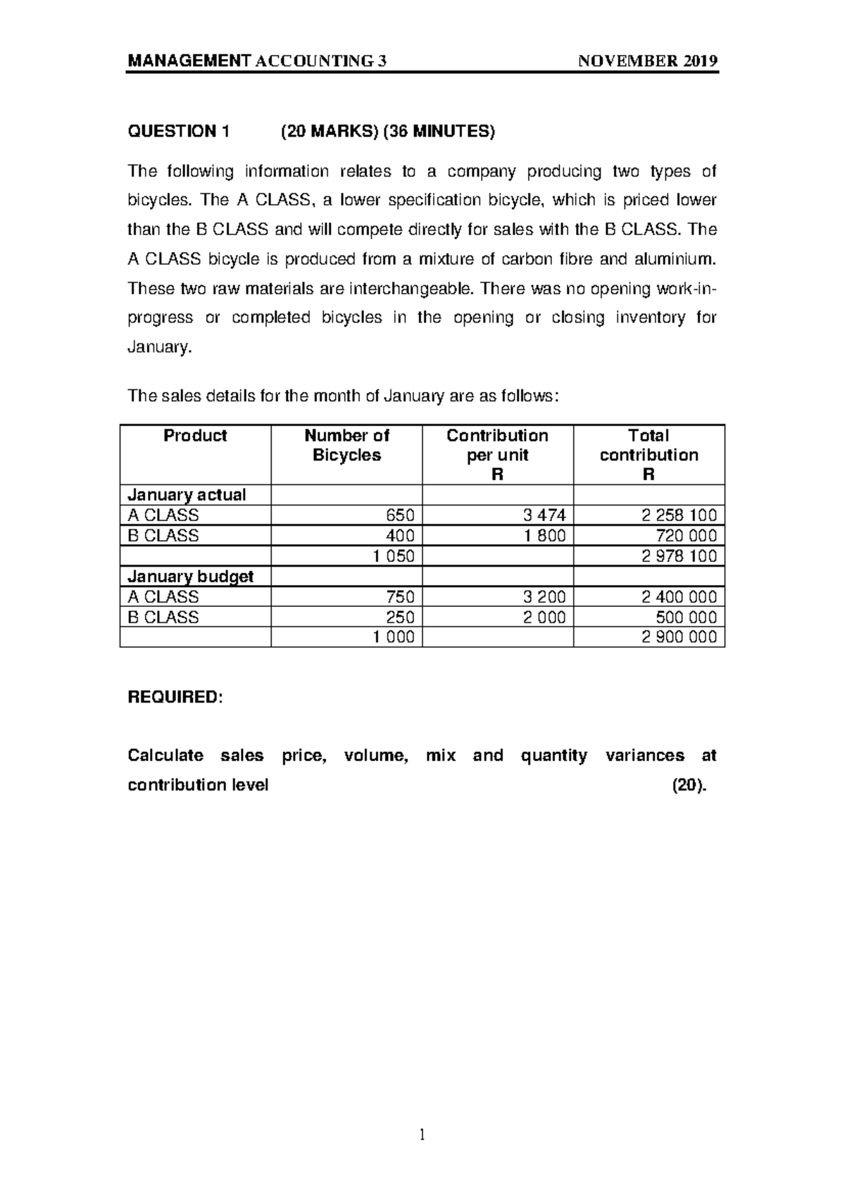MANA 030 SUPP - 2019 - Practice it - QUESTION 1 (20 MARKS) (36 MINUTES ...