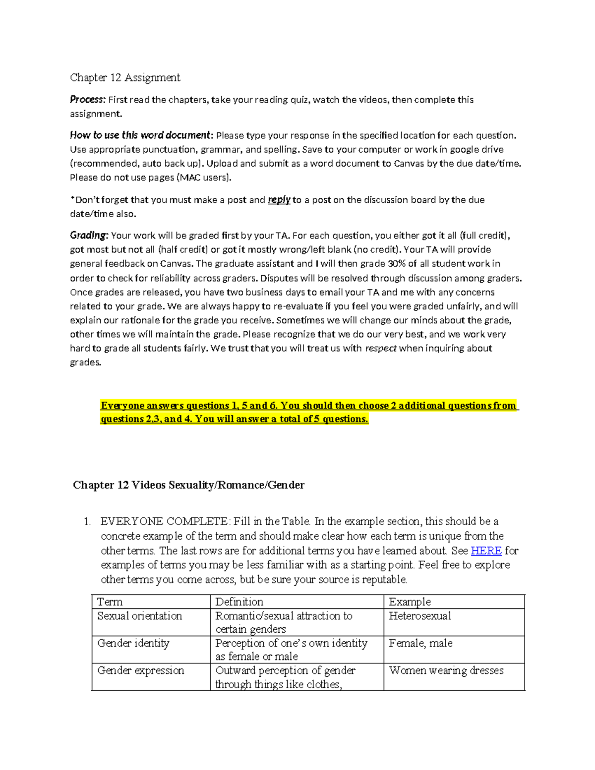Chapter 12 assignment-fall24 - Chapter 12 Assignment Process: First read the chapters, take your ...