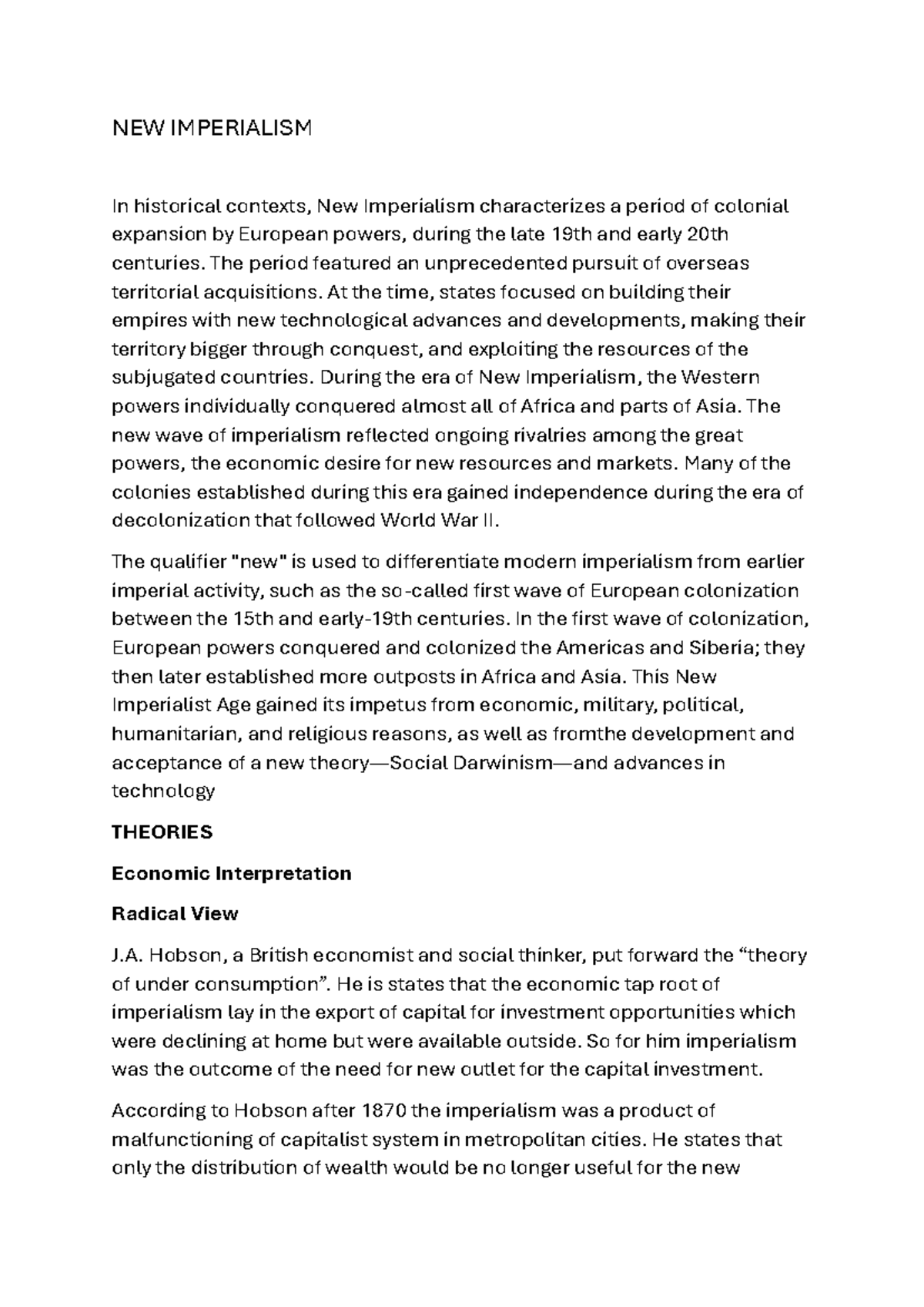 NEW Imperialism - NEW IMPERIALISM In historical contexts, New ...