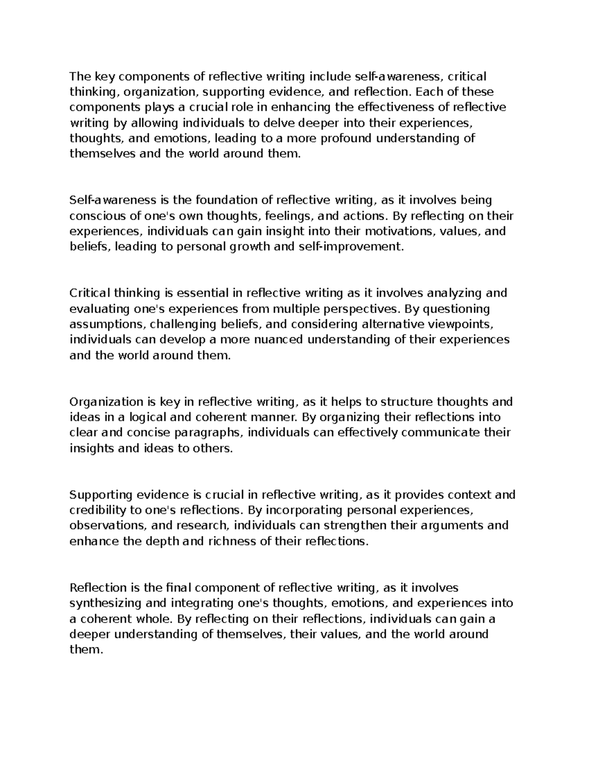 English assignment - The key components of reflective writing include ...