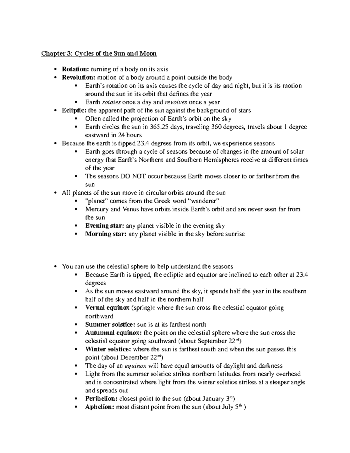 Chapter 3 Notes PHYS 1080 - Chapter 3: Cycles of the Sun and Moon Ro t ...