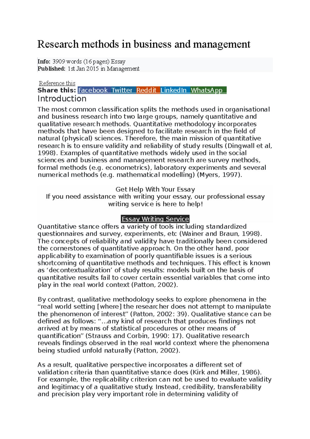 Research methods in business and management - Quantitative methodology ...