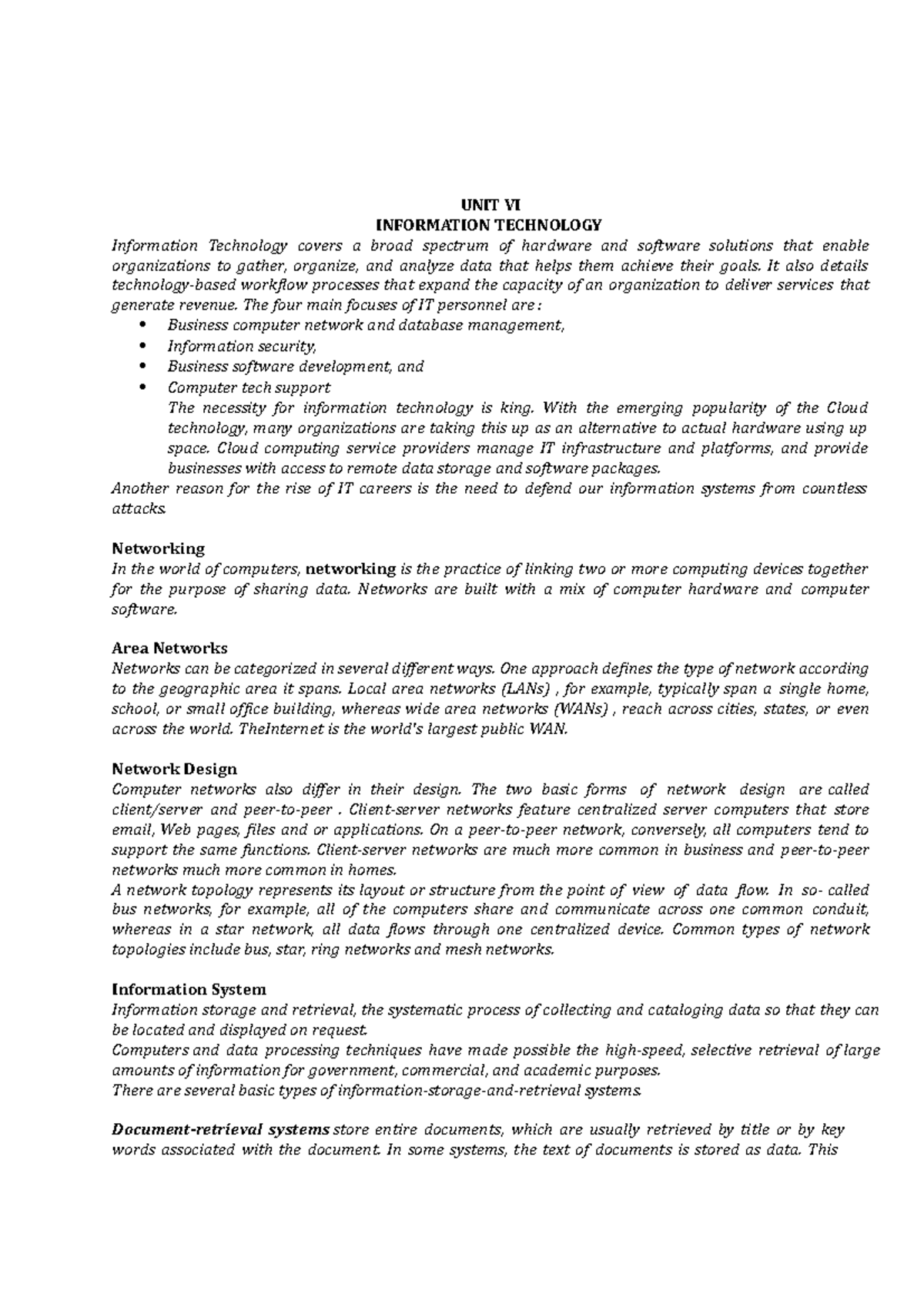 Unit-6 Information Technology - UNIT VI INFORMATION TECHNOLOGY ...