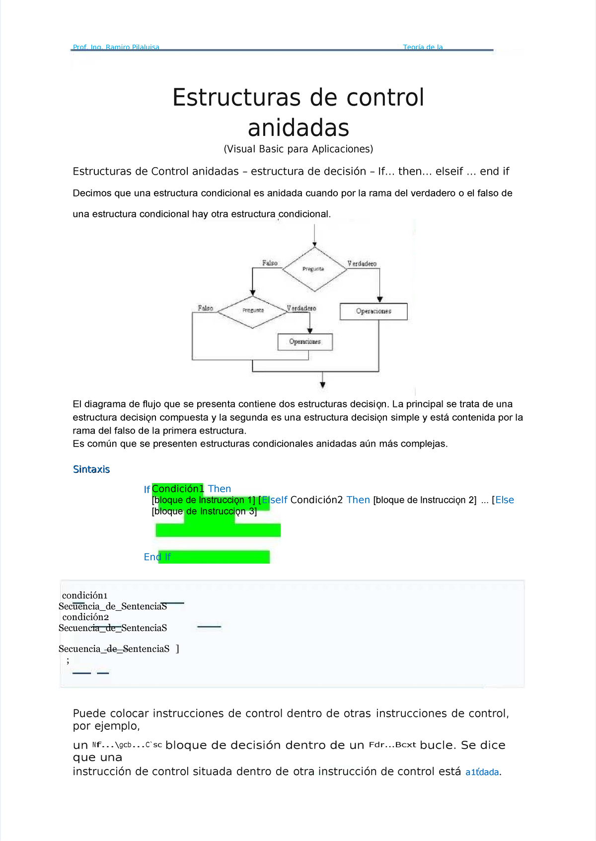 Pdf 001 01 estructuras de control anidadas 2021 - M. programación Condición1 Then [bloque de ...