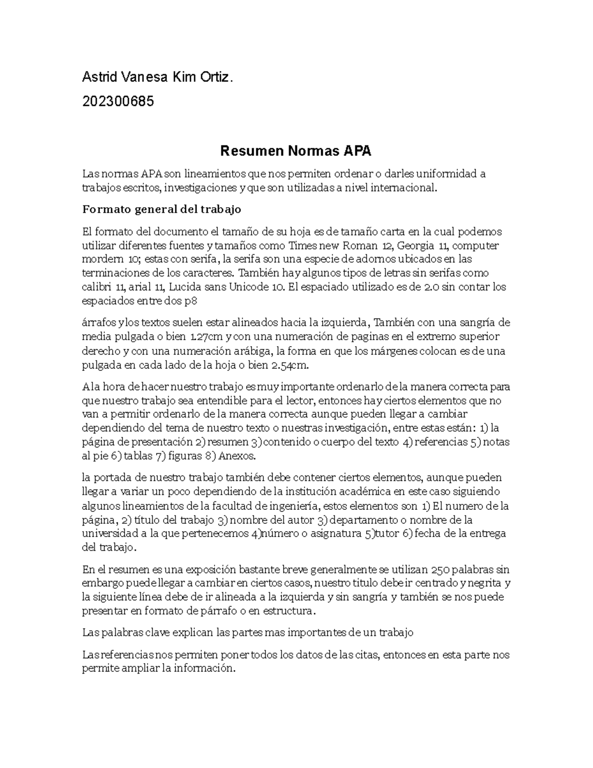 Resumen Normas APA 202300685 - Astrid Vanesa Kim Ortiz. 202300685 ...