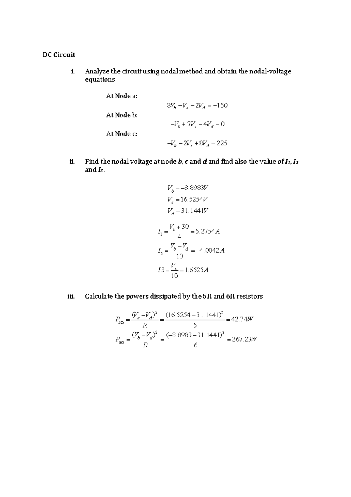 Sample/practice exam January 2016, answers - DC Circuit i. Analyze the ...