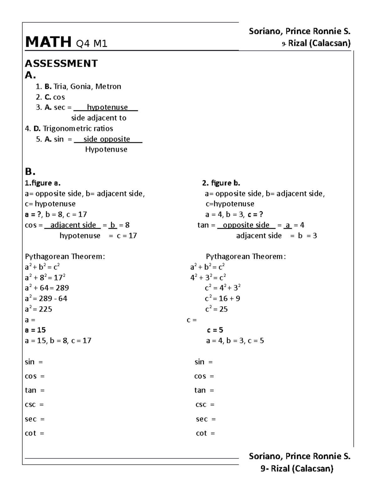 MATH Finals week 4 quarter 3 - MATH Q4 M ASSESSMENT A. B. Tria, Gonia ...