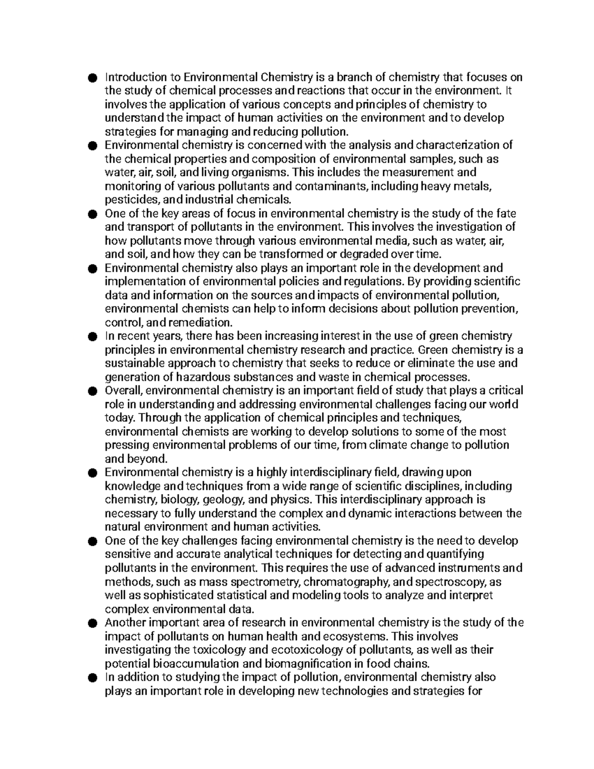 Introduction To Environmental Chemistry notes - It involves the ...