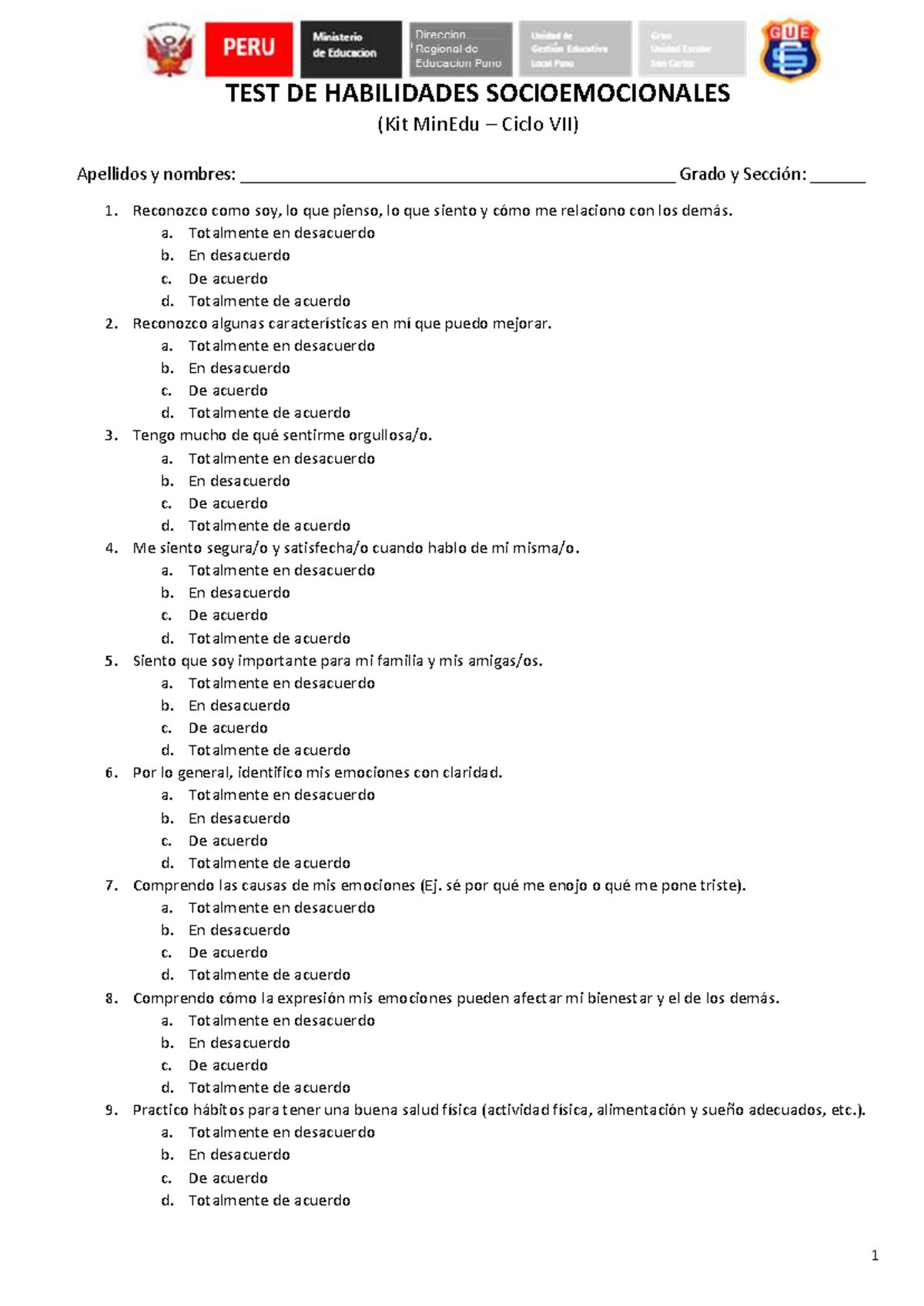 TEST DE HSE y FR VII - sddsd - TEST DE HABILIDADES SOCIOEMOCIONALES ...