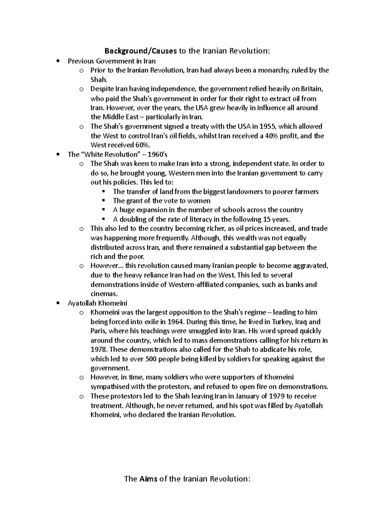 The Iranian Revolution of 1979 - Background/Causes to the Iranian ...