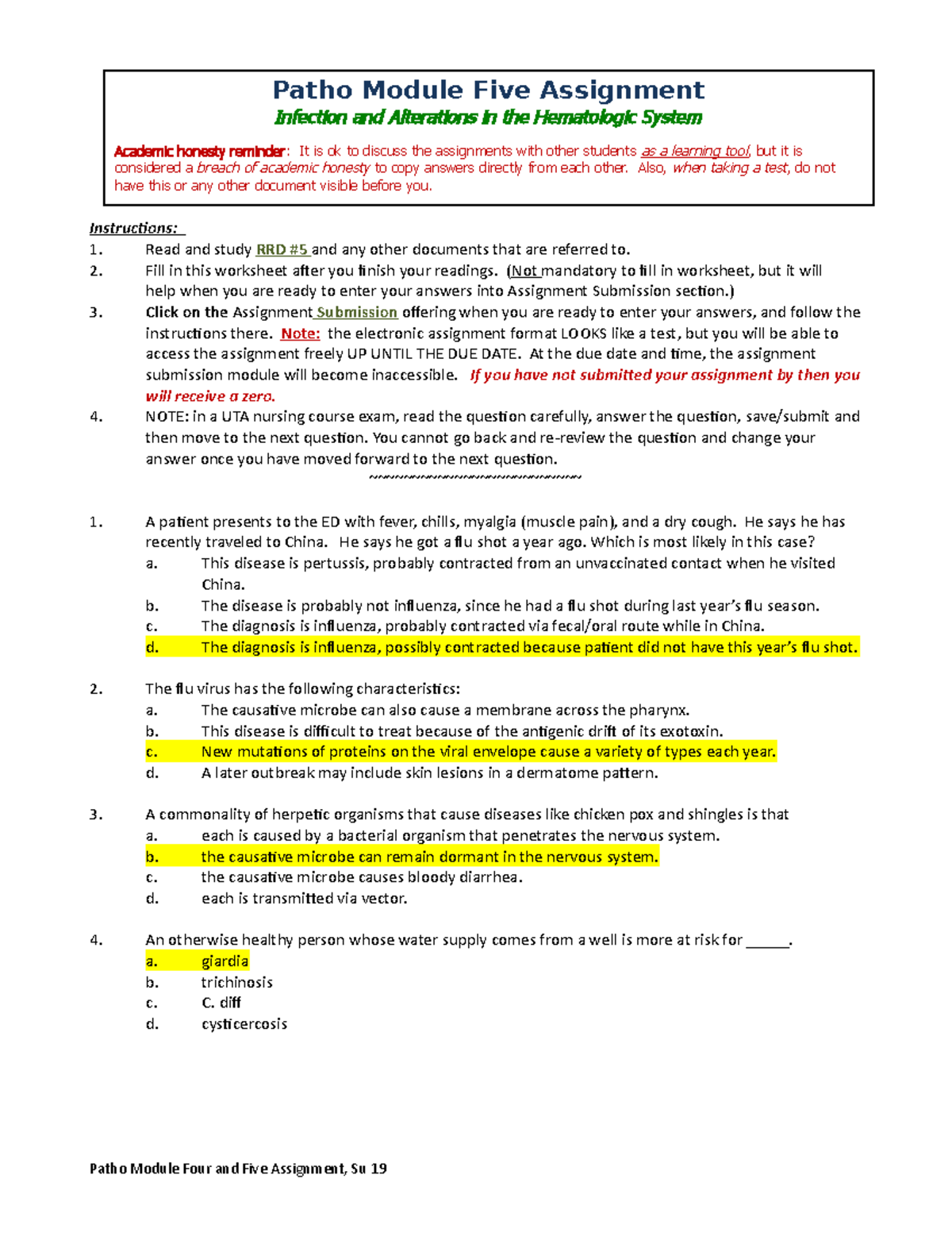 Patho Module Five Assignment - Instructions: Read and study RRD #5 and ...