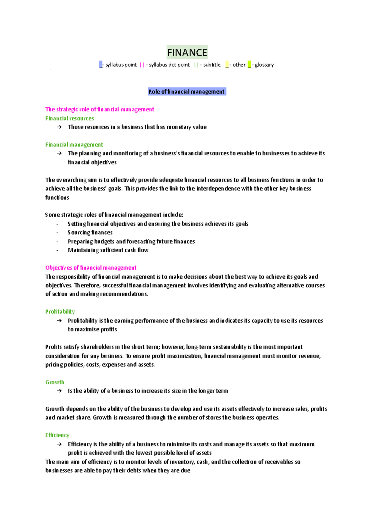 Finance - FINANCE _- syllabus point || - syllabus dot point ...