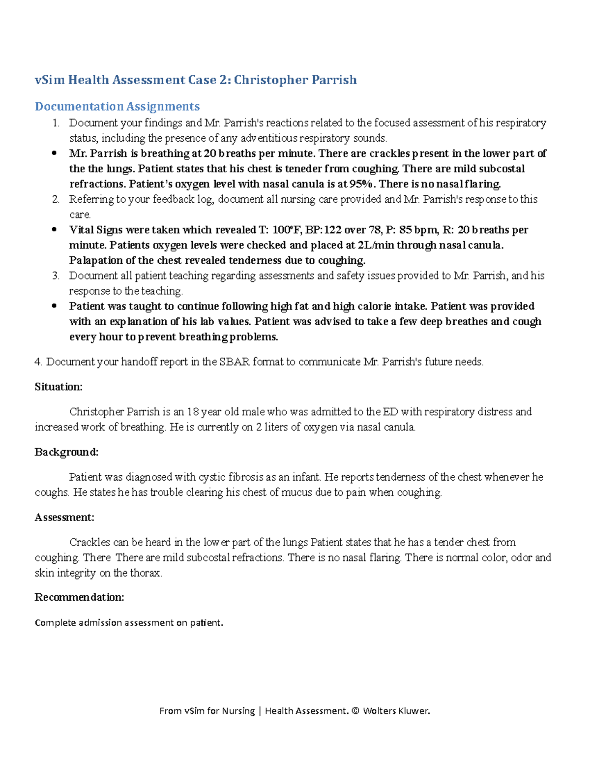 Assessment Case 02 Christopher Parrish DA Final - vSim Health ...