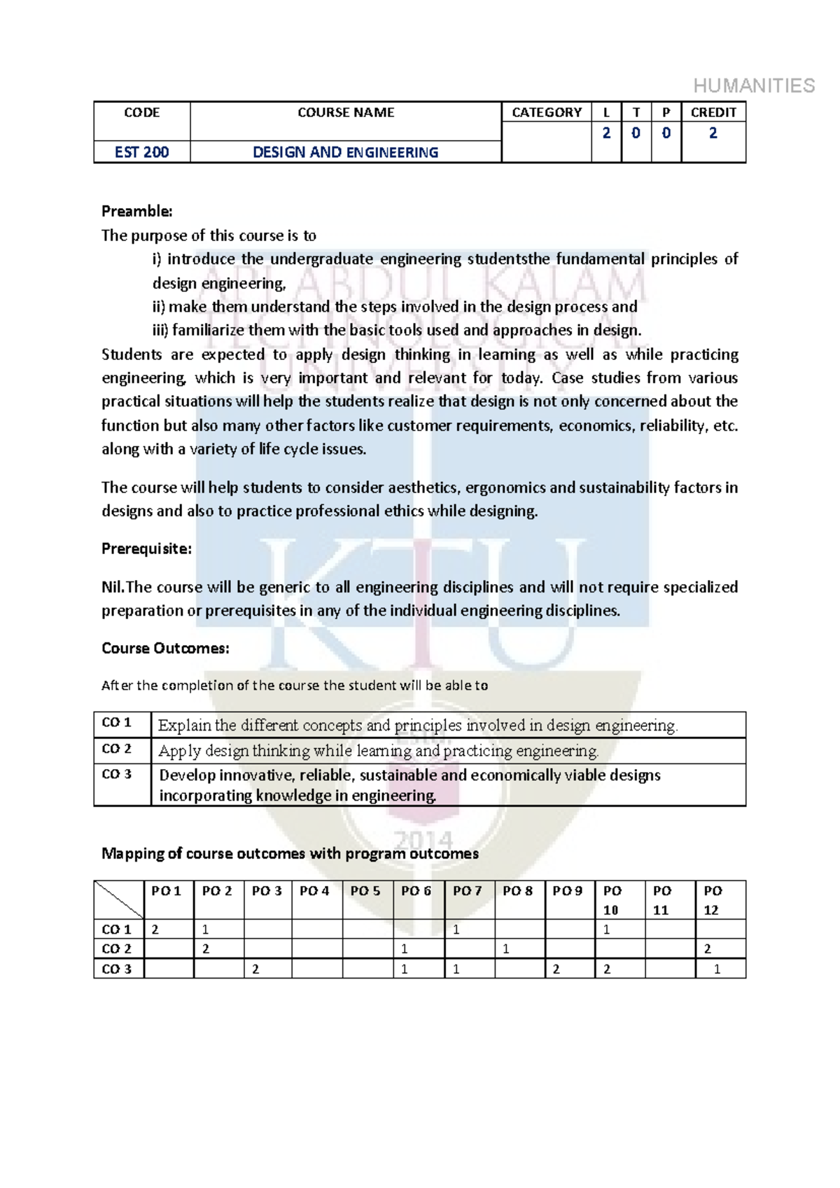 EST200 - ktu qbank - its brief syllabus u guys can refer - CODE COURSE ...