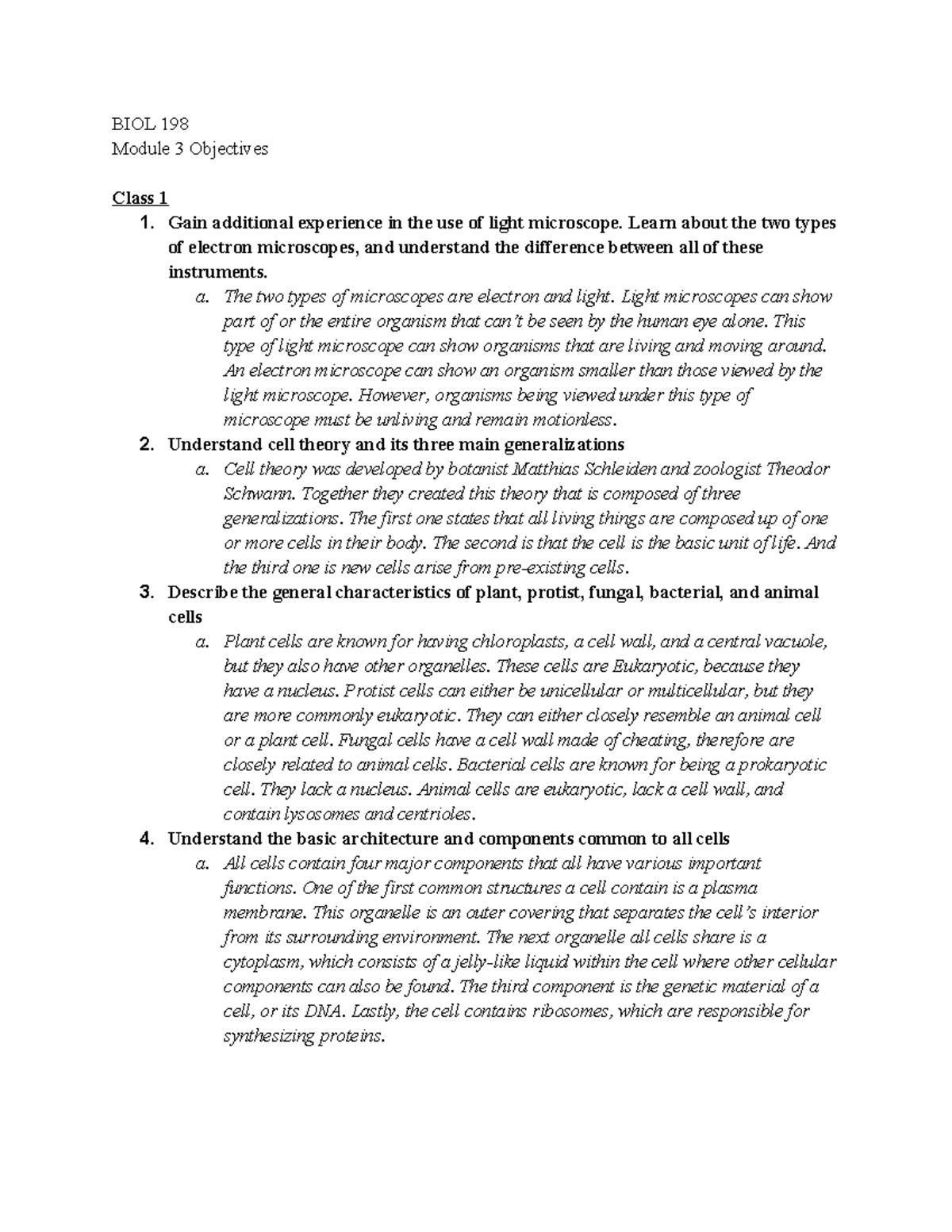 BIOL 198 M3C1 Objectives - BIOL 198 Module 3 Objectives Class 1 1. Gain ...