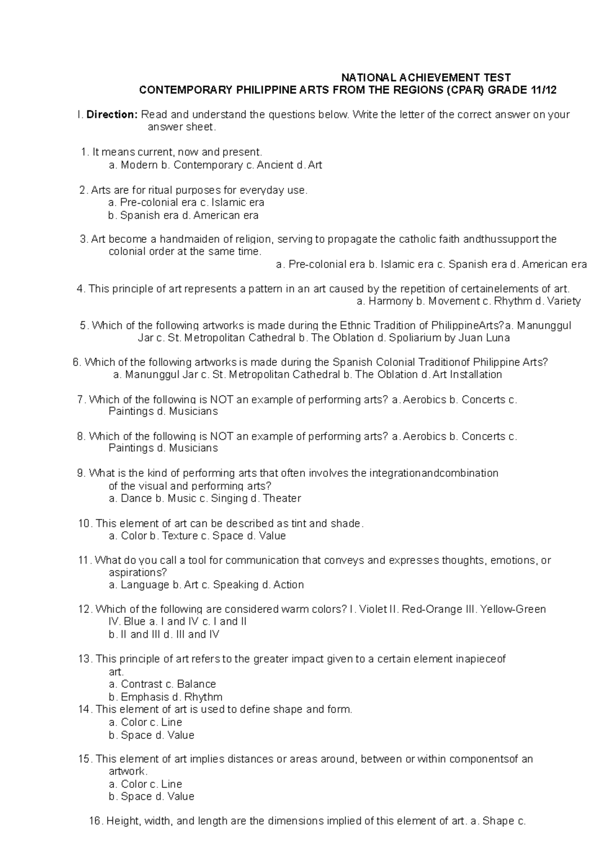 NAT- Reviewer-CPAR - NAT REVIEWER - NATIONAL ACHIEVEMENT TEST ...