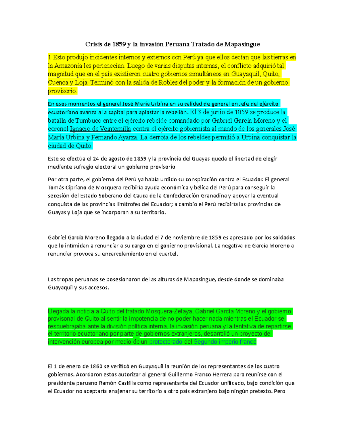 Crisis de 1859 y la invasión Peruana Tratado de Mapasingue - Luego de ...