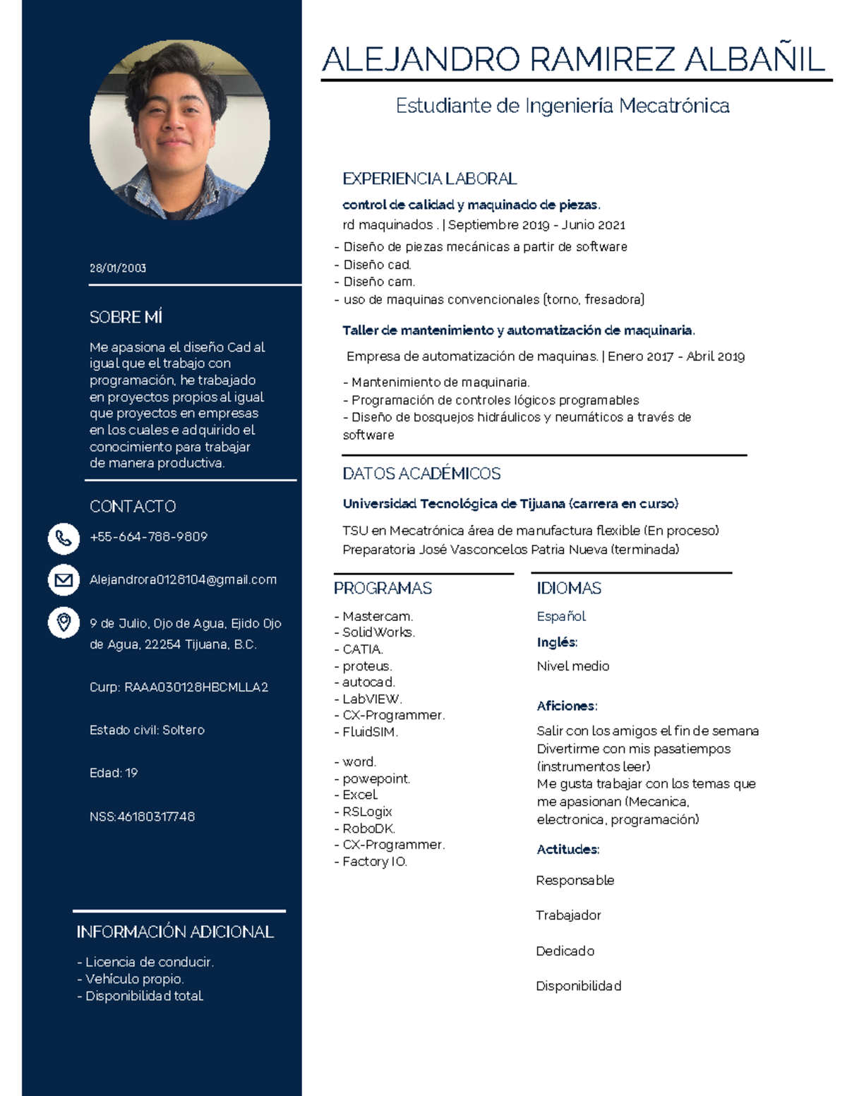 Currículum Corporativo Minimalista Azul marino - PROGRAMAS ALEJANDRO ...
