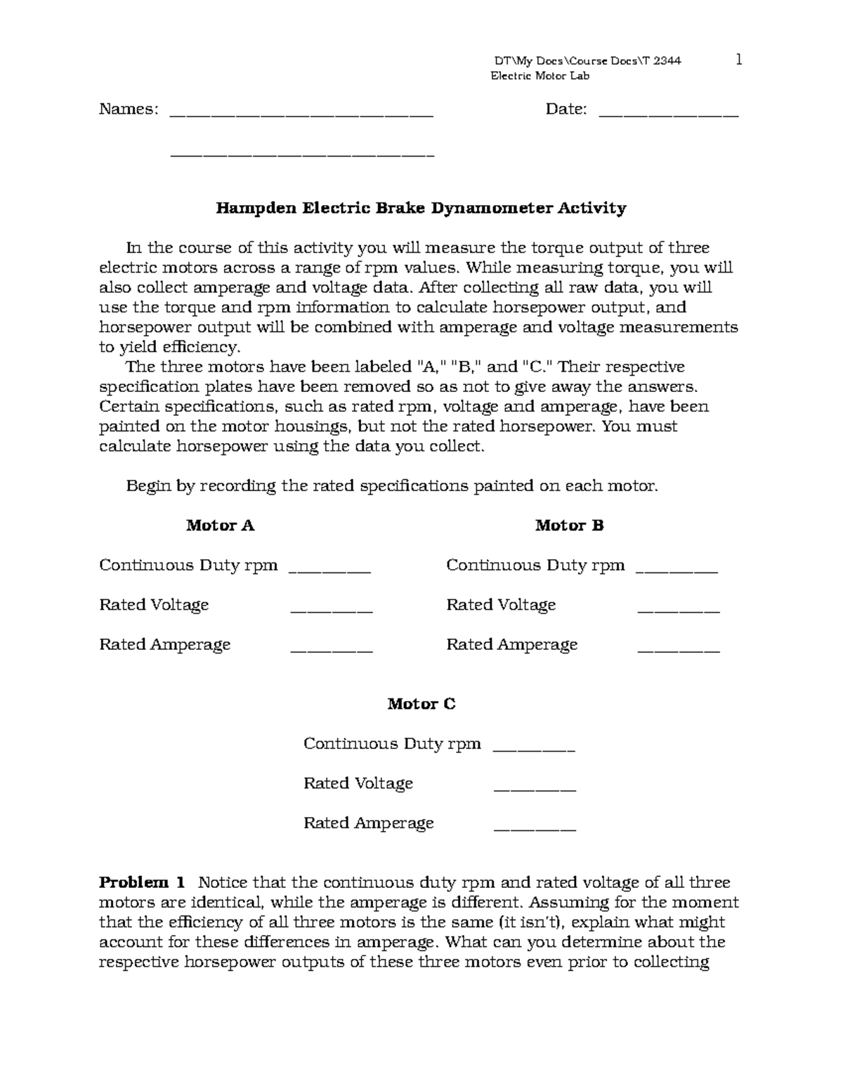 Electric Motor Lab - Electric Motor Lab Names ...