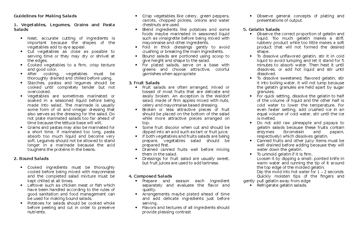 Guidelines for Making Salads - Guidelines for Making Salads Vegetables ...