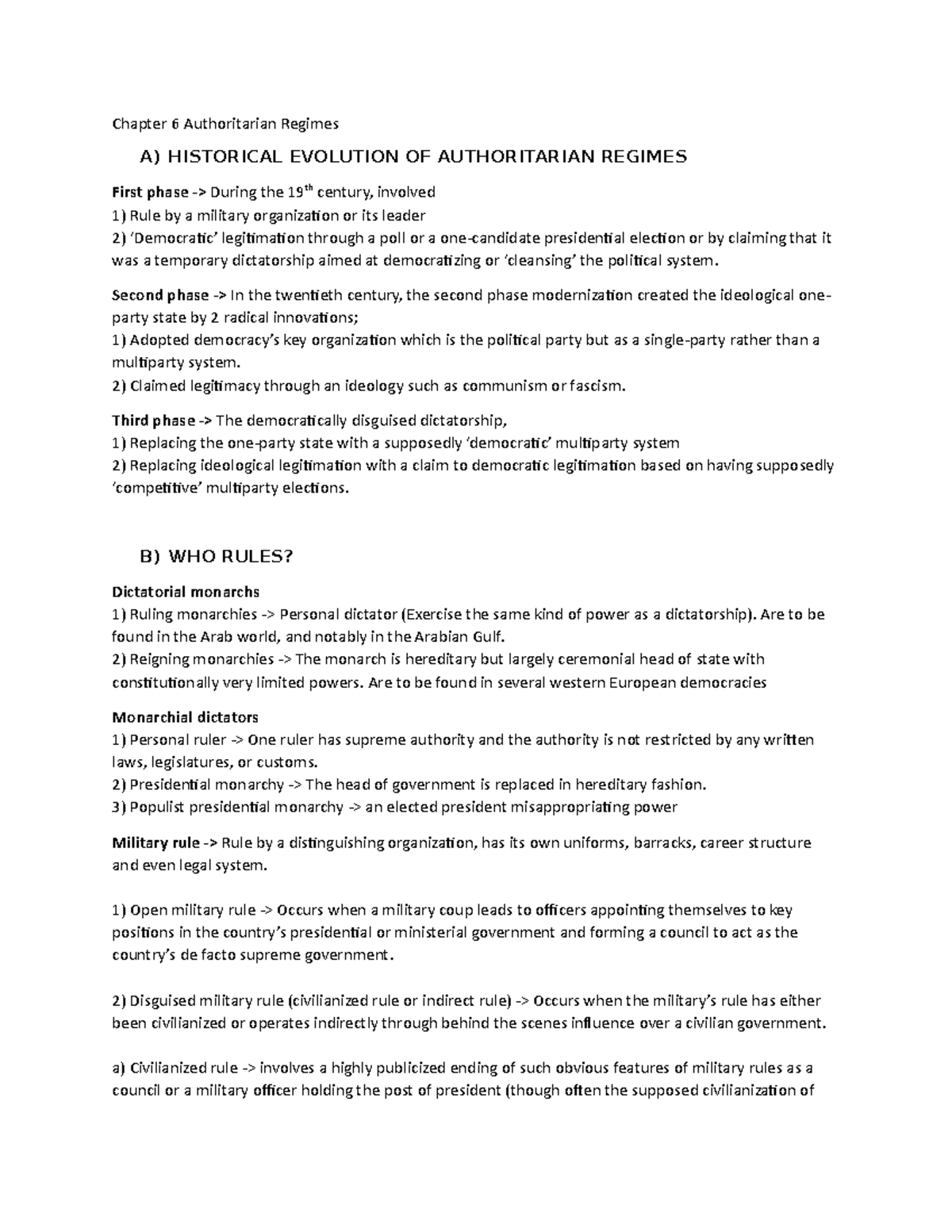 Chapter 6 Authoritarian Regimes - Chapter 6 Authoritarian Regimes A ...