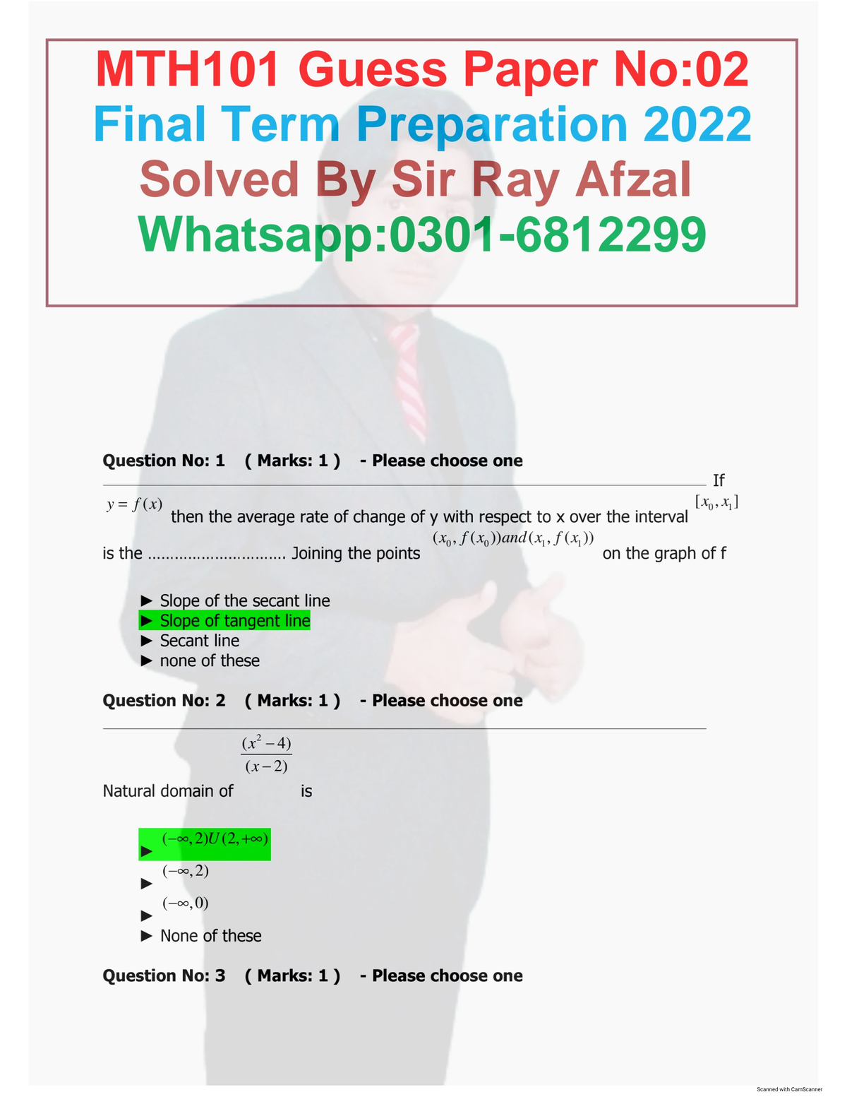 MTH101 Final Term Guess paper No-02 By Sir Ray Afzal - Software ...