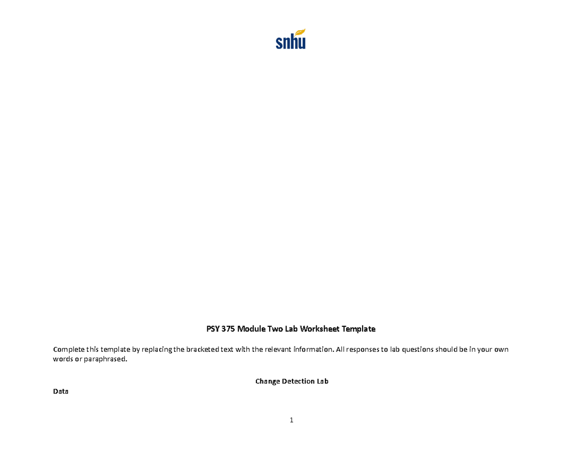 PSY 375 Module Two Lab Worksheet Template - PSY 375 Module Two Lab ...