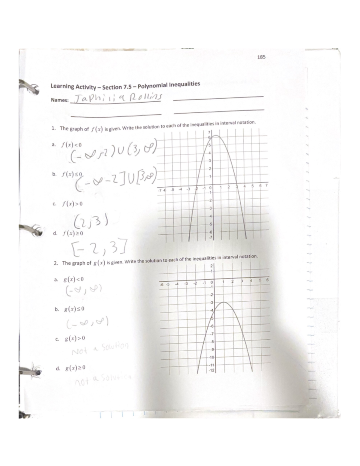Learning Activity - Section 7.5 - Polynomial Inequalities - MAC1105 ...