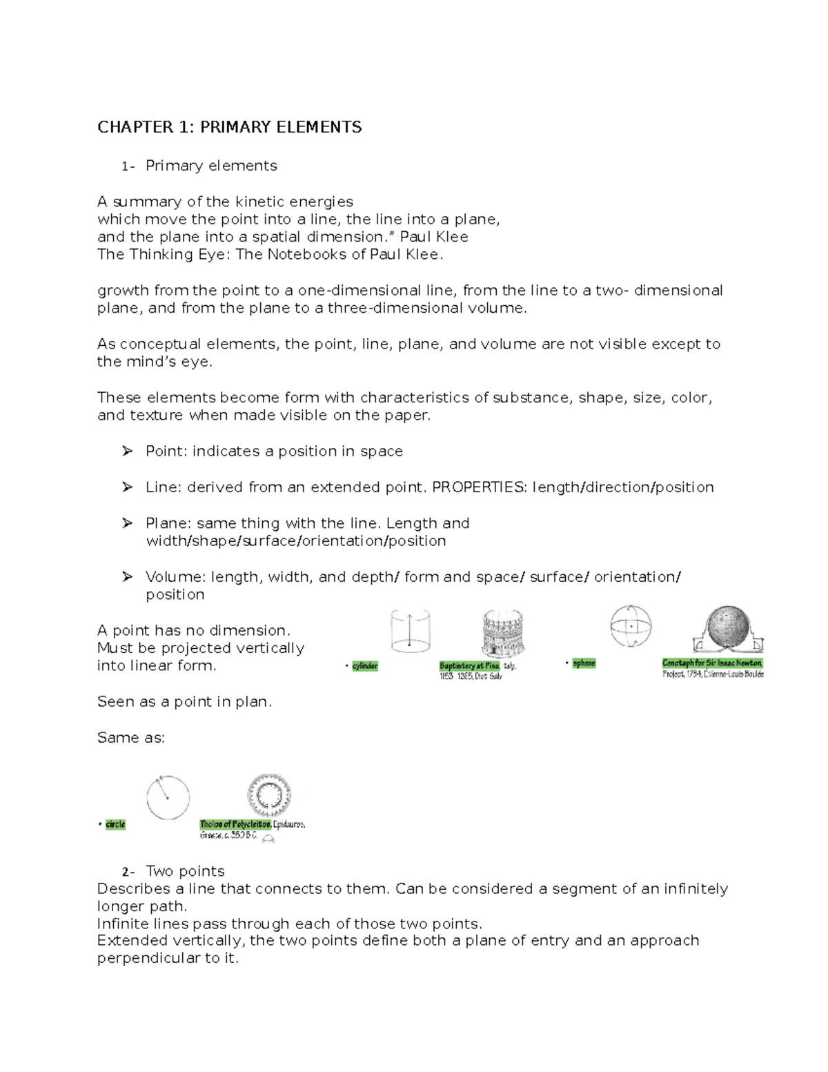Chapter 1 - summary - CHAPTER 1: PRIMARY ELEMENTS 1- Primary elements A ...