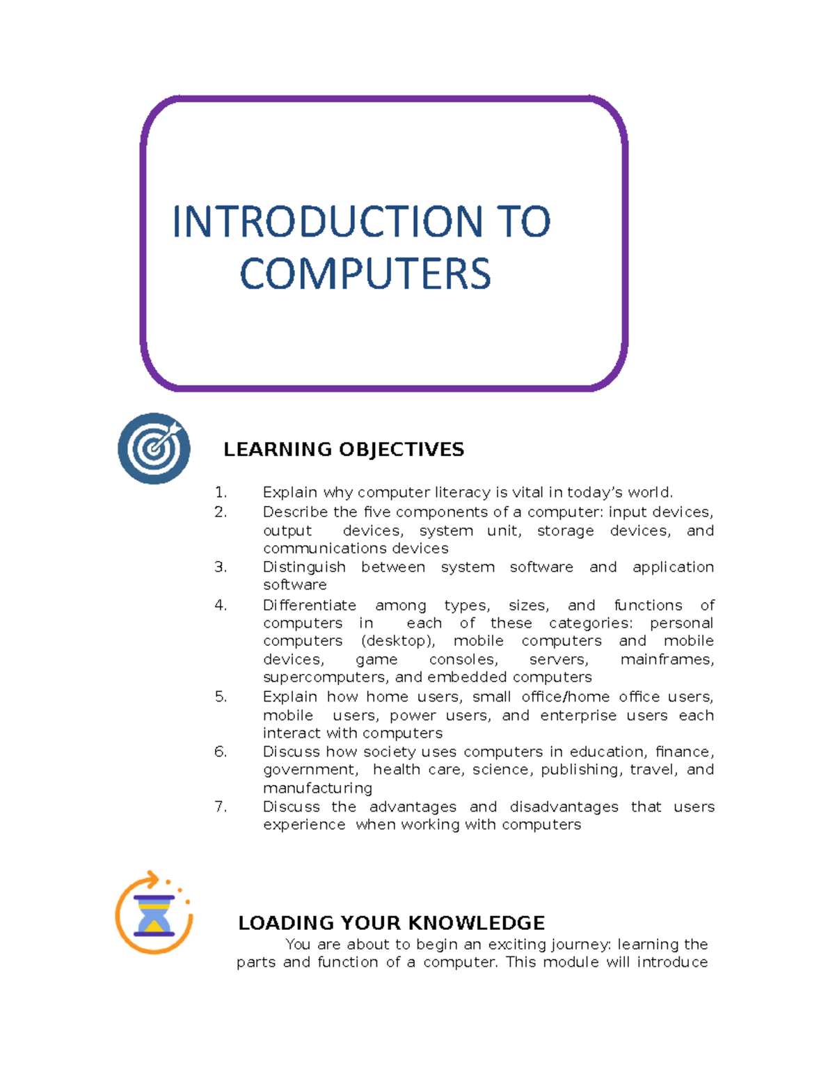 Learning Objectives - educational purposes only - LEARNING OBJECTIVES ...