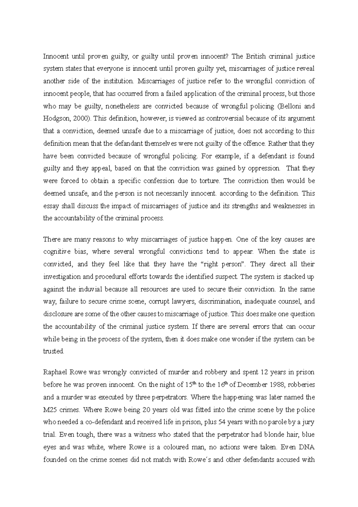 Criminal justice system essay - Innocent until proven guilty, or guilty ...