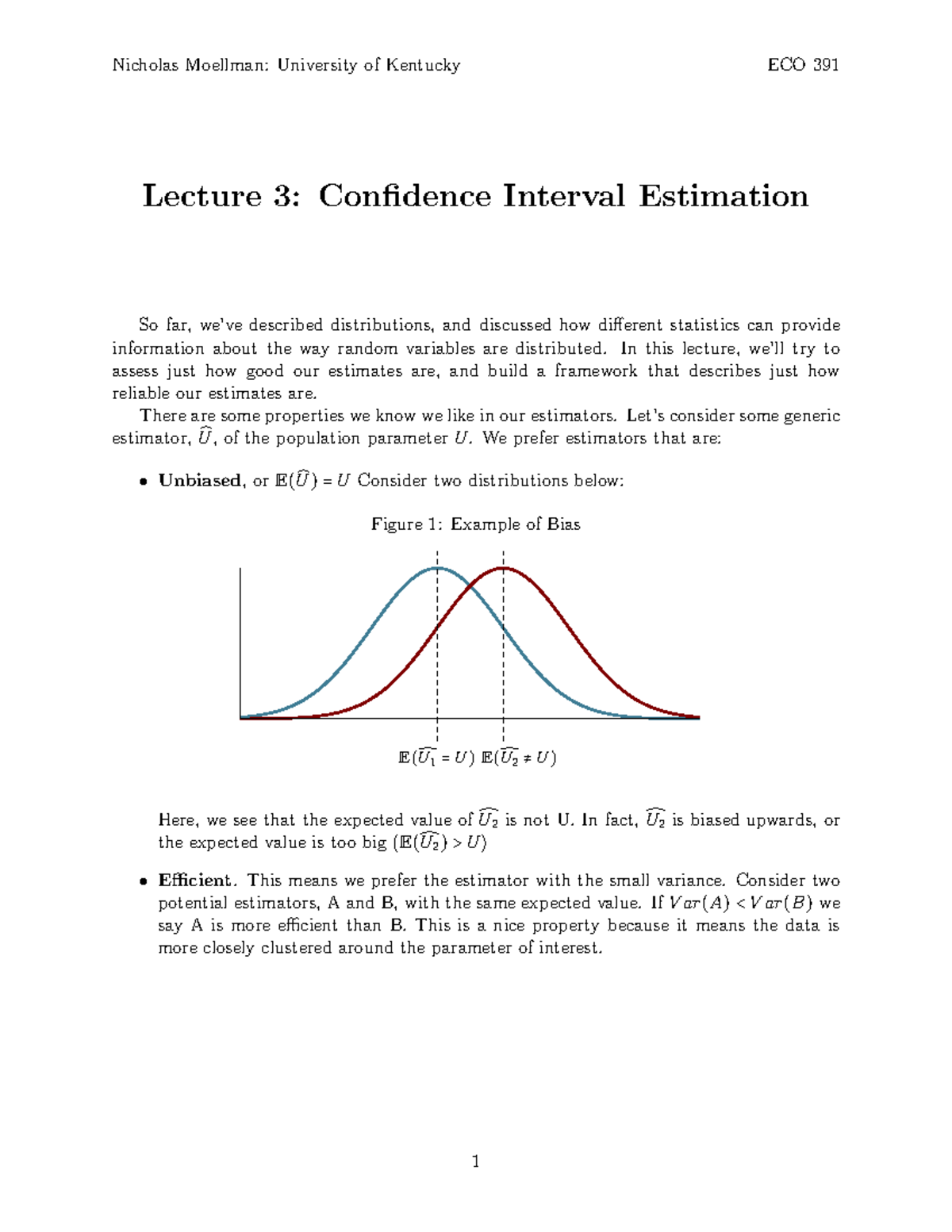 Lecture 3 Confidence Interval Estimation - Nicholas Moellman: University of Kentucky ECO 391 ...
