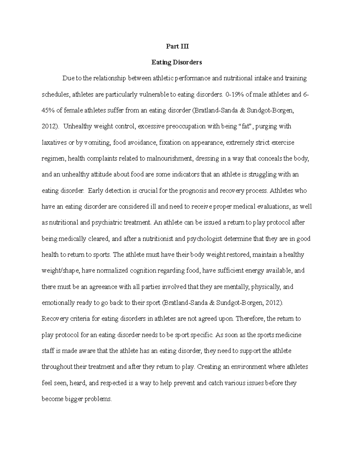Essay number two - Part III Eating Disorders Due to the relationship ...