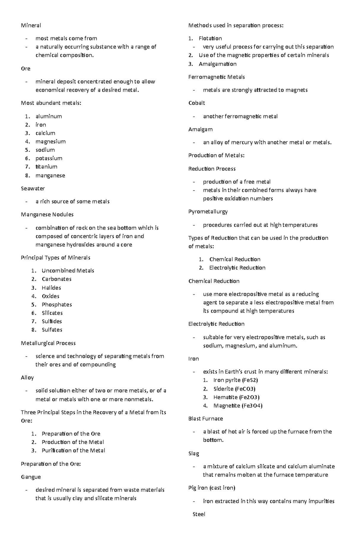 Mineral - General chemistry - Mineral - most metals come from - a ...