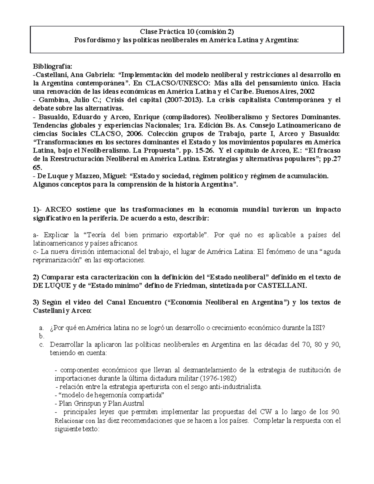 ASE-Clase practica 10 comision 2 - Clase Práctica 10 (comisión 2) Pos ...