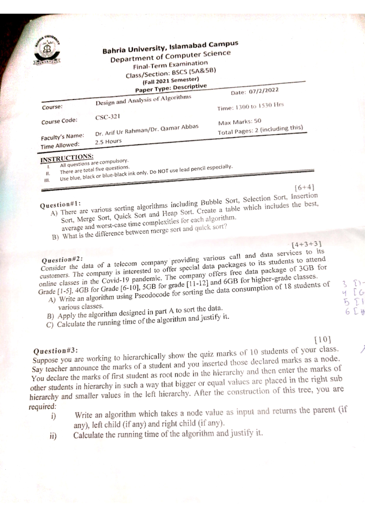 ALL Finals 5TH SEM - papers final 5th sem - Data structures and ...