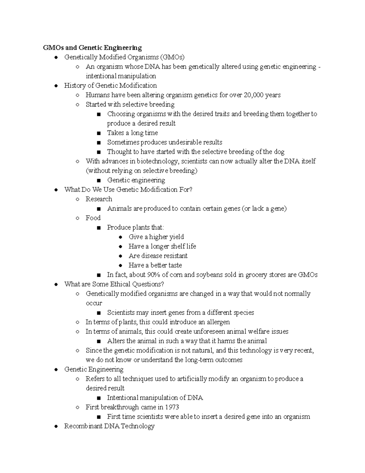 Unit 5 Study Guide - GMOs and Genetic Engineering Genetically Modified ...