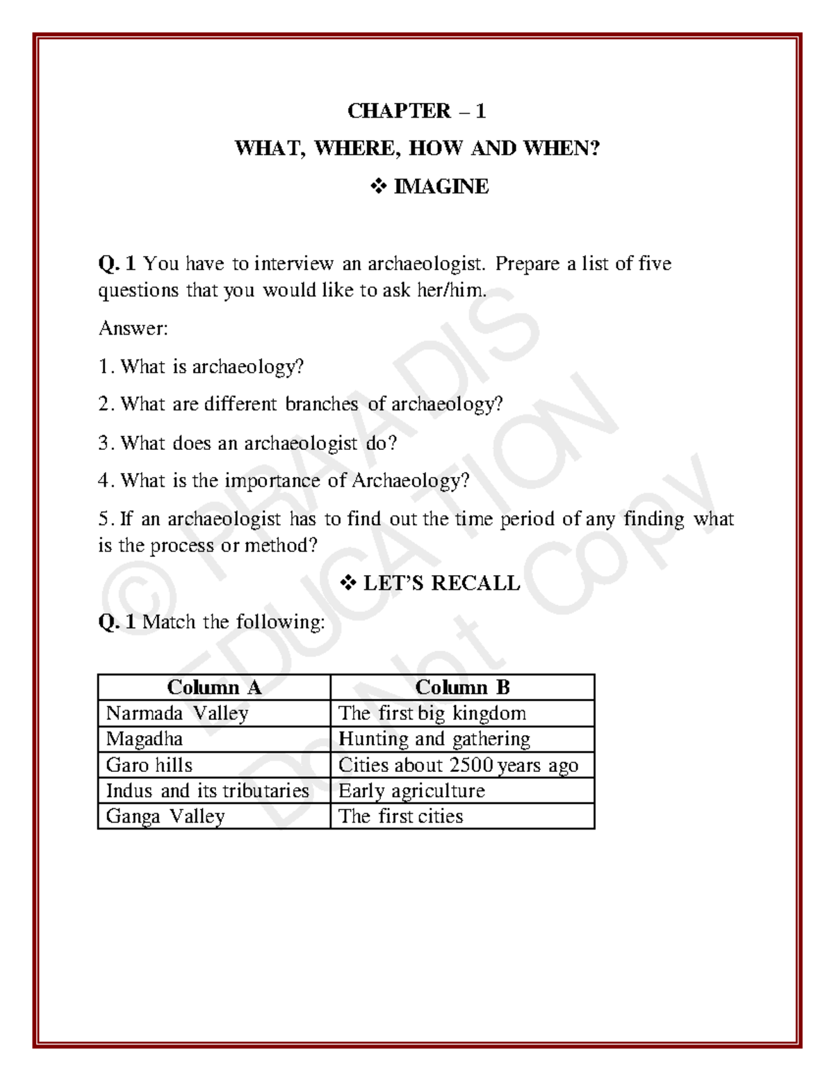 Ch 01 - Chapter 1 - CHAPTER – 1 WHAT, WHERE, HOW AND WHEN? IMAGINE Q. 1 ...