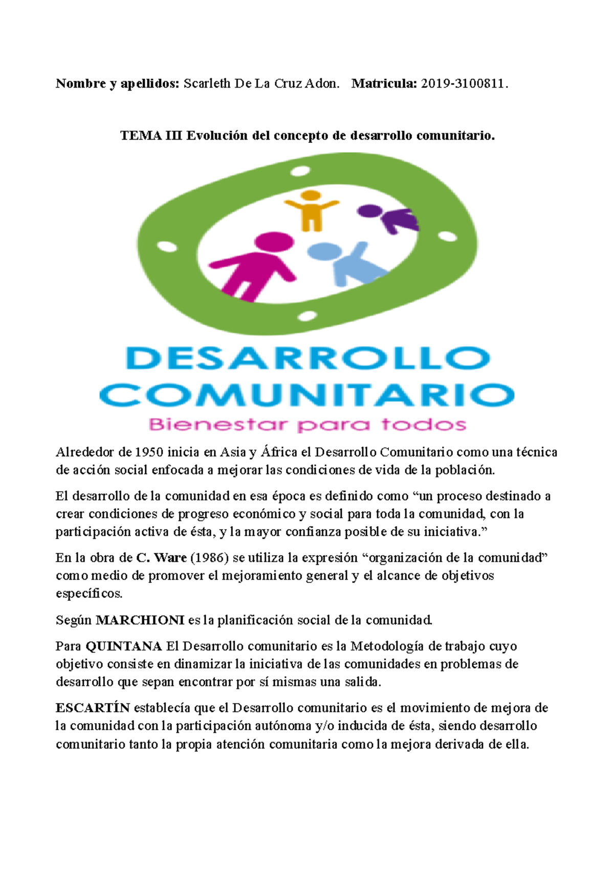 Desarrollo comunitario tema II - Nombre y apellidos: Scarleth De La ...