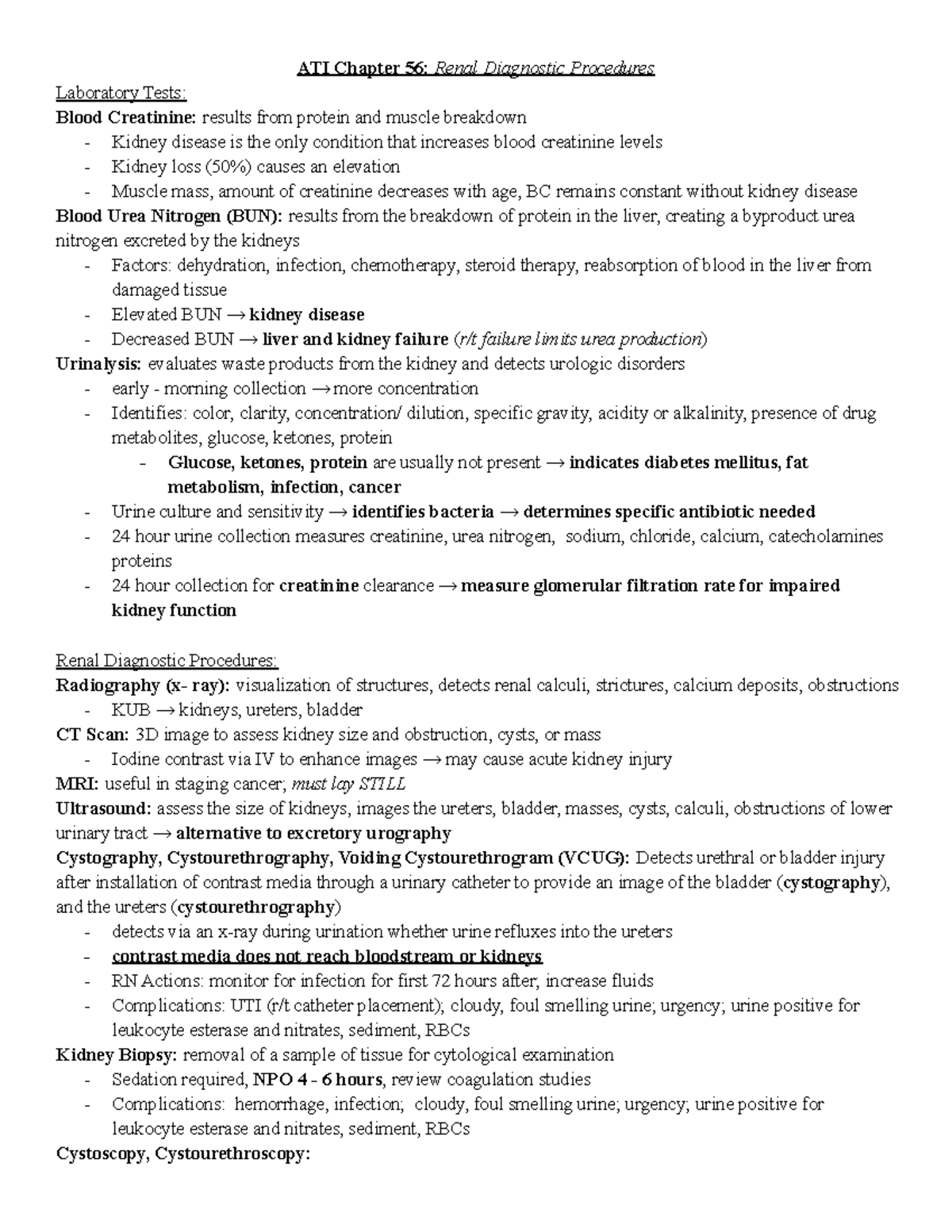 NUR 245- Week #3 Renal - lecture notes and ati book - ATI Chapter 56 ...