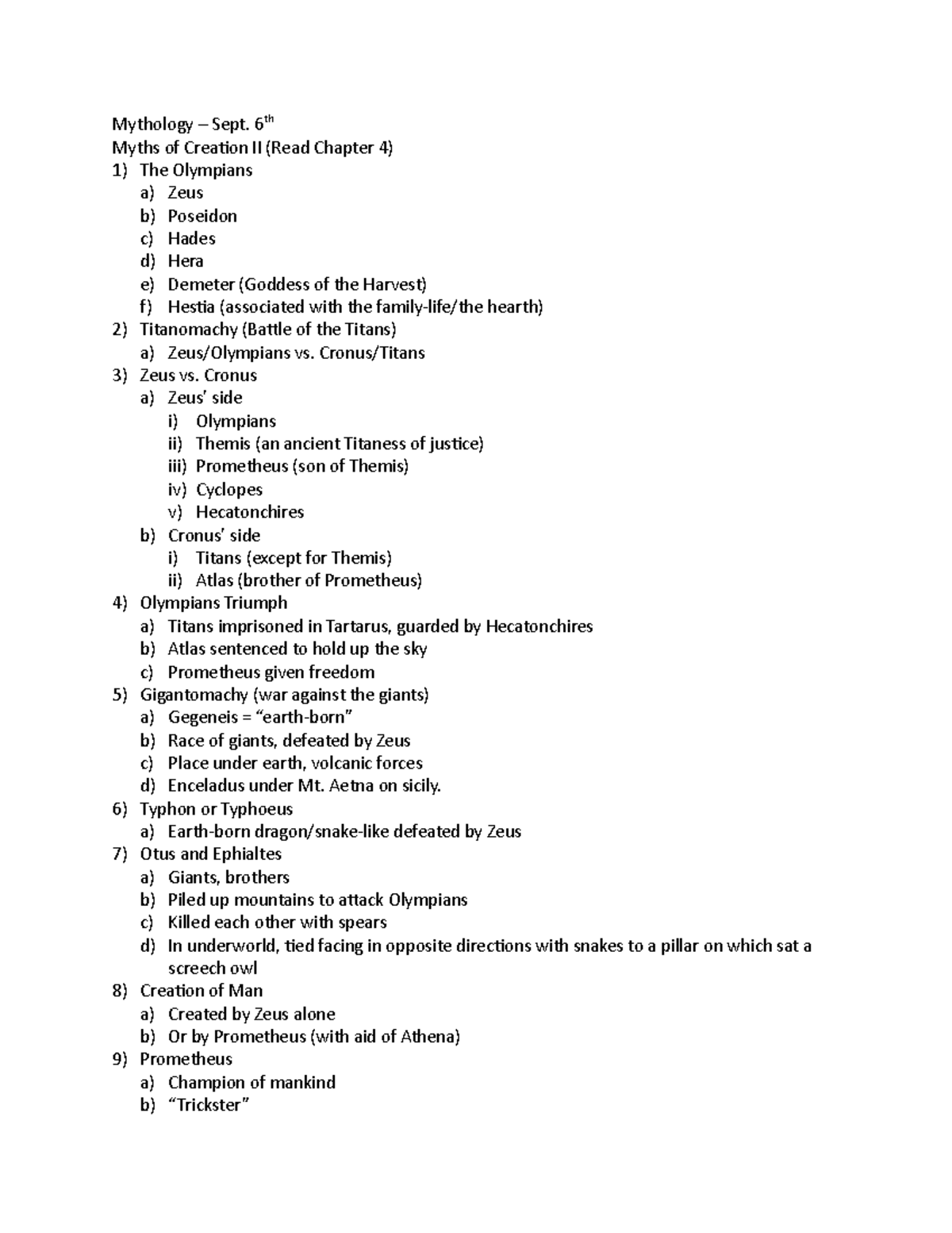 Mythology – Sept 6th - Dr. Howard - Mythology – Sept. 6th Myths of ...