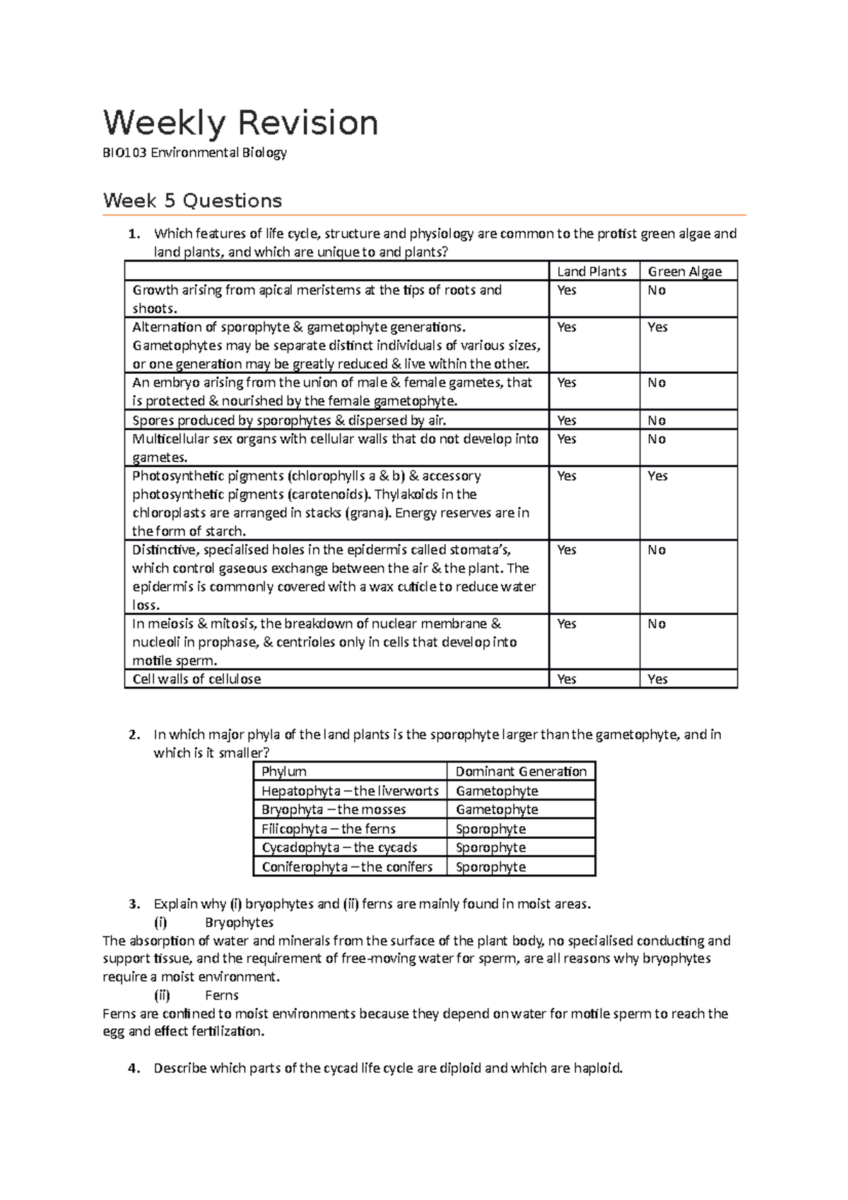 BIO103 Revision Wk 1-4 - Weekly Revision BIO103 Environmental Biology ...