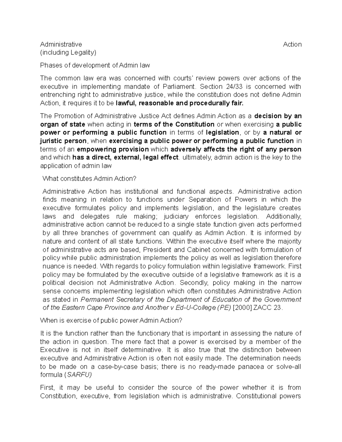 Topic 2 semester 1: admin law - Administrative Action (including ...