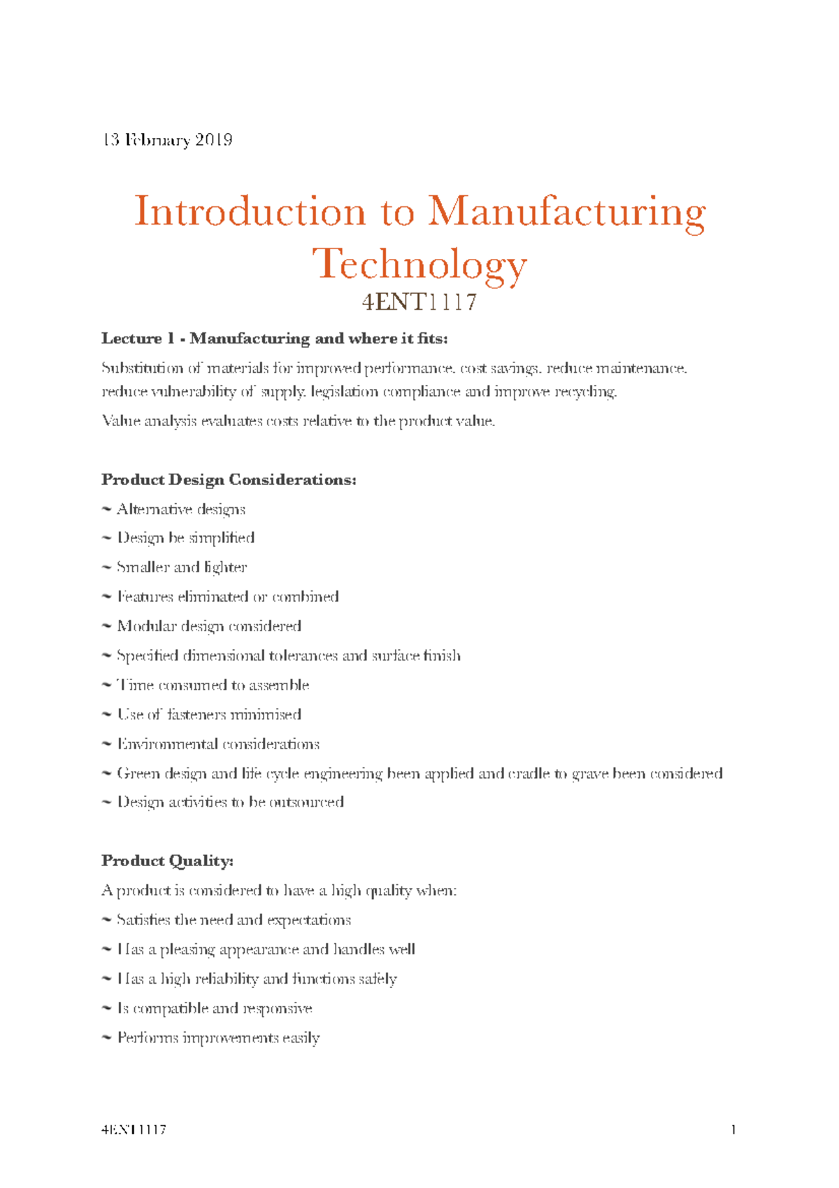 Introduction to Manufacturing Technology - 13 February 2019 ...