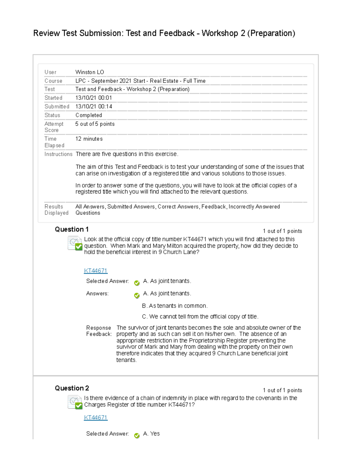Title Registration Prep Test Submission - Review Test Submission: Test ...
