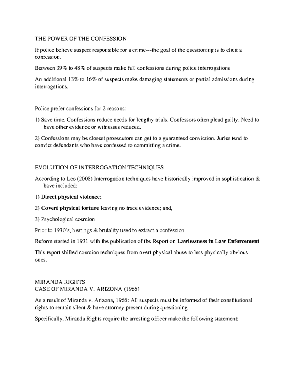 Interrogations and confessions - THE POWER OF THE CONFESSION If police ...